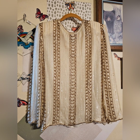 Vintage | Tops | Vintage Cream And Gold Beaded Top | Poshmark